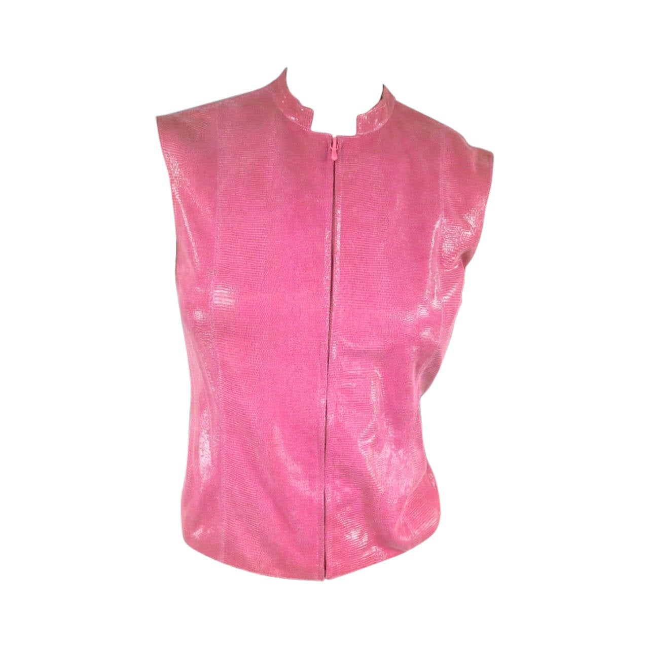 CHANEL Size 4 Metallic Pink Lizard Leather Zip Vest Top at 1stDibs
