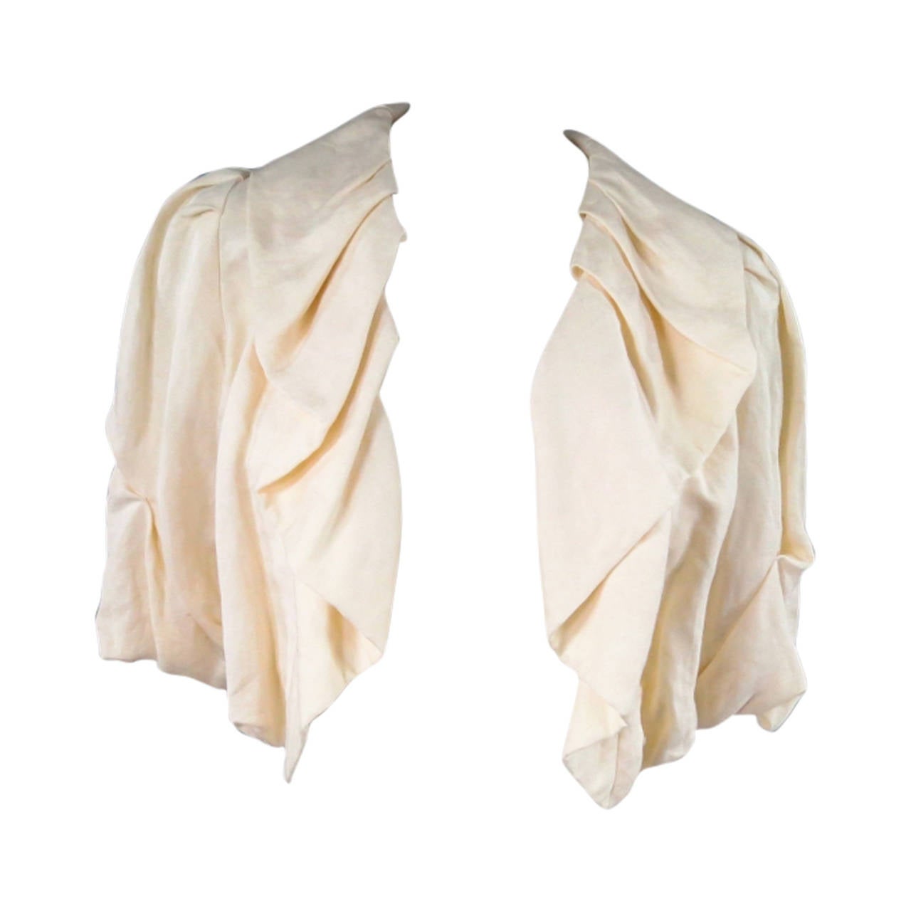 LANVIN Size 8 Cream Gathered Linen Collar Bolero Shrug Jacket 2006 at ...