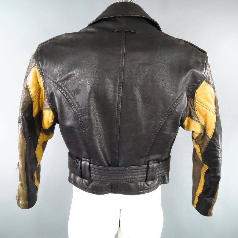 JEAN PAUL GAULTIER 42 Black Leather Quilted Harlequin Sleeve Motorcycle ...