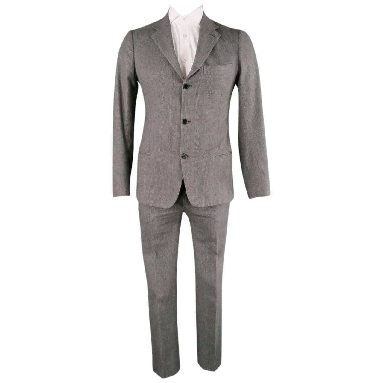 LUIGI BORRELLI 40 Regular Gray Glenplaid Cotton 32 32 Notch Lapel Suit ...