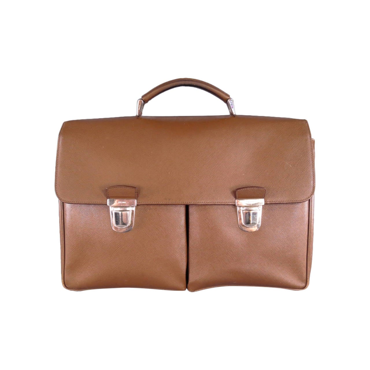 PRADA Brown Saffiano Textured Leather Large Briefcase at 1stDibs