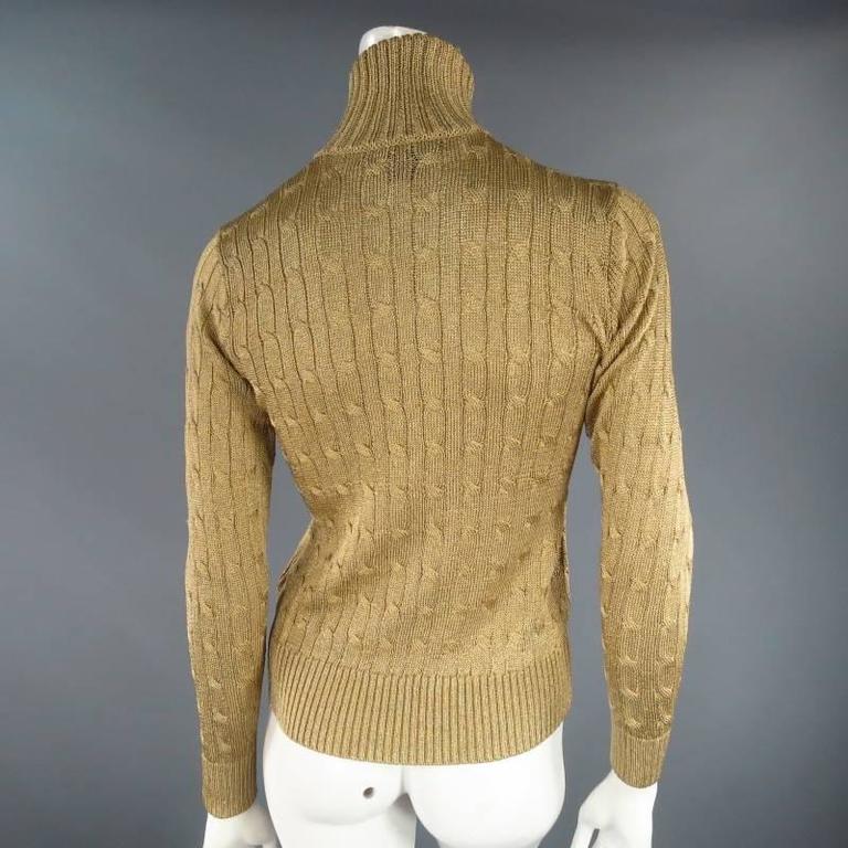 RALPH LAUREN BLACK LABEL Size S Gold Metallic Cable Knit Zip Mock Neck ...