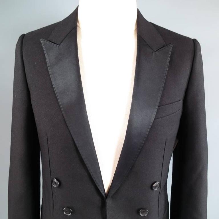 DIOR HOMME by HEDI SLIMANE 38 Short Black Wool Tuxedo 6 Button Coat Tail Jacket at 1stDibs ...