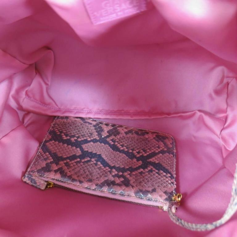 GIANNI VERSACE Metallic Pink Python Gold Leather Knot Handle Bag at ...