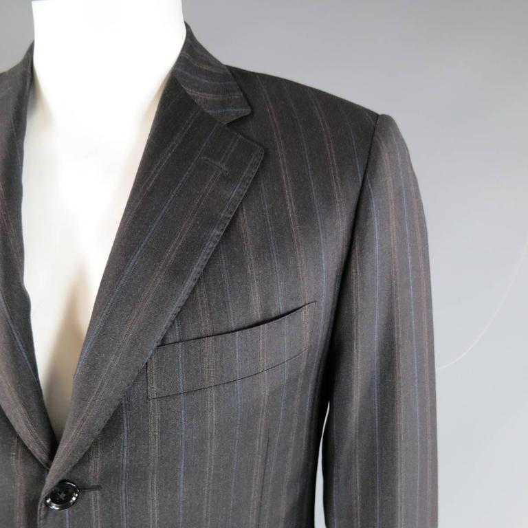 Pal Zileri Charcoal Striped Wool 3 Button Notch Lapel Suit, 40 Regular ...
