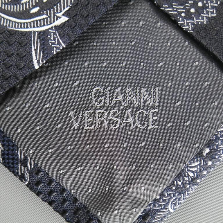 Vintage GIANNI VERSACE Black and White Paisley Silk Tie at 1stDibs ...