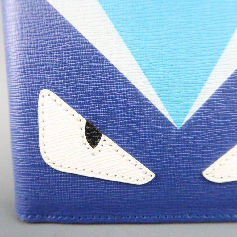 FENDI Blue Patchwork Leather Monster Face Bifold Wallet at 1stDibs