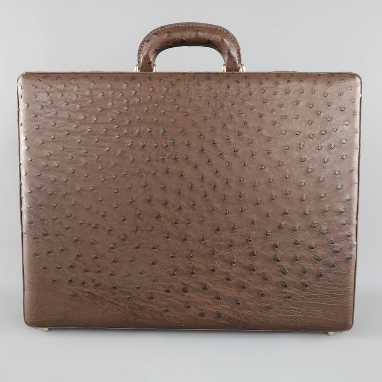 Cole Haan Briefcase - Large Brown Ostrich Leather Silver Lock Bag For ...