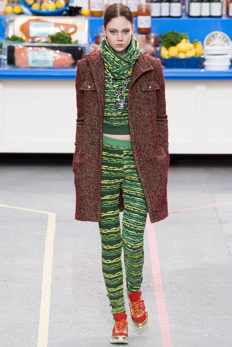 Chanel Coat - Fall 2014 Runway - Burgundy and Green Textured Boucle ...