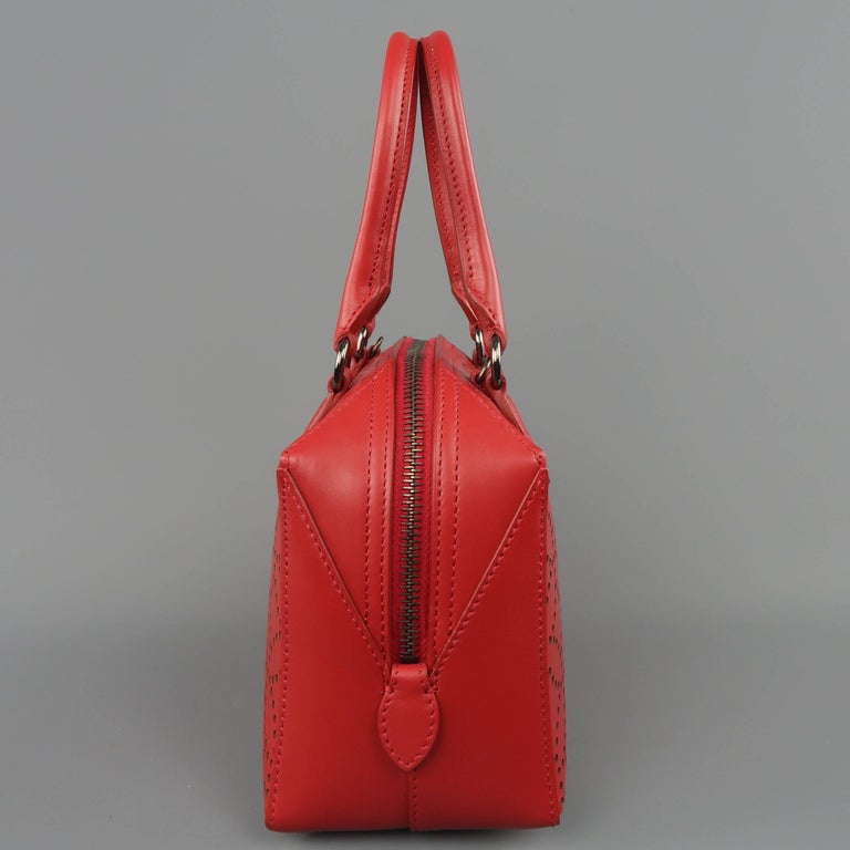 Alaia Red Perforated Leather Mini Top Handles Cross Body Handbag at 1stDibs