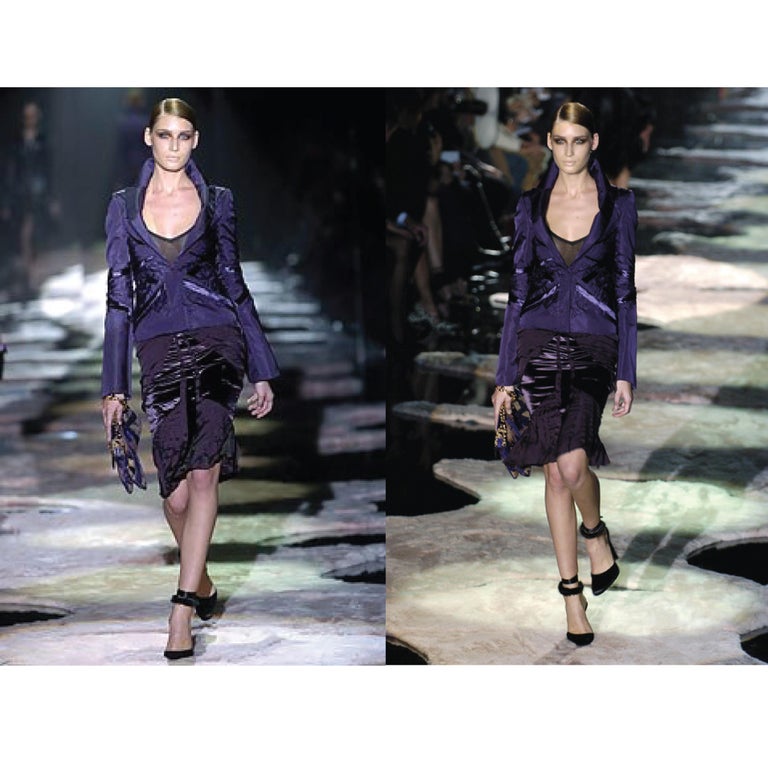 GUCCI by TOM FORD 4 Purple Silk Velvet Fall 2004 Final Collection Skirt ...