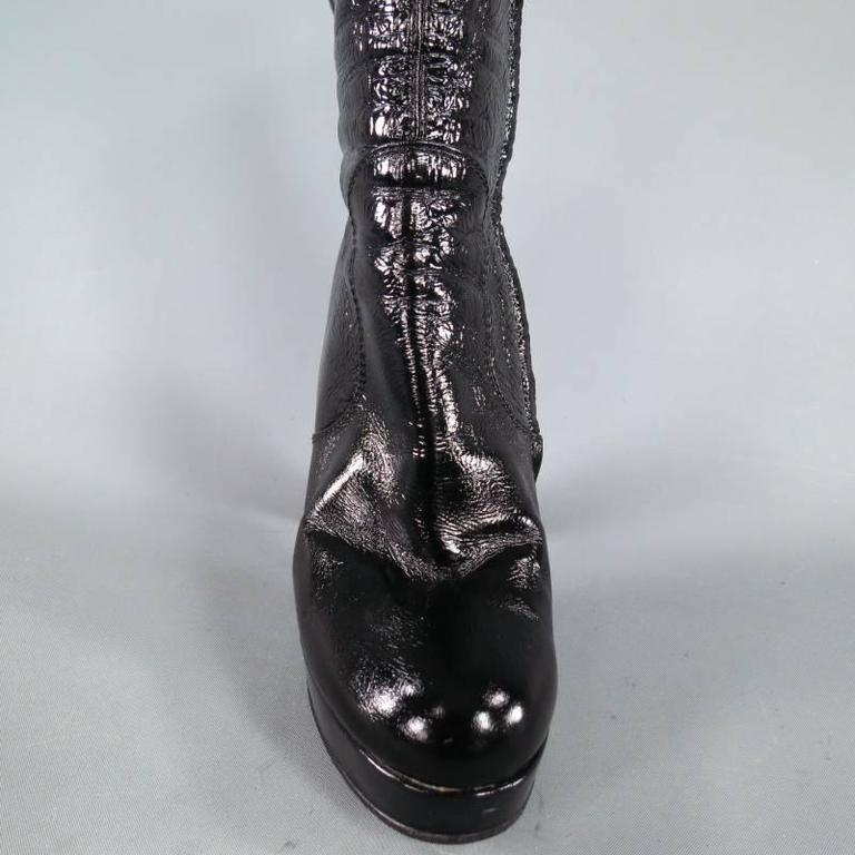 YVES SAINT LAURENT Size 6.5 Black Patent Leather Thick Heel Platform ...
