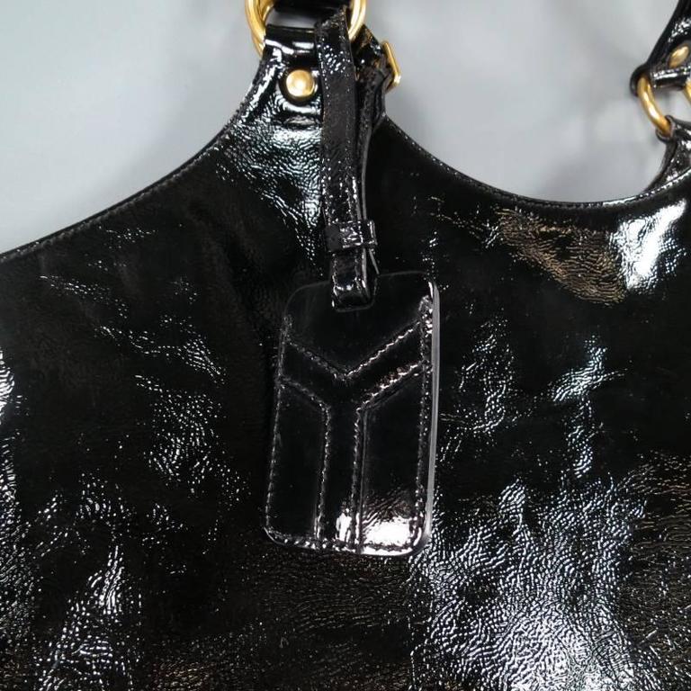 YVES SAINT LAURENT Black Patent Leather -TRIBUTE- Side Zip Luggage Tag ...