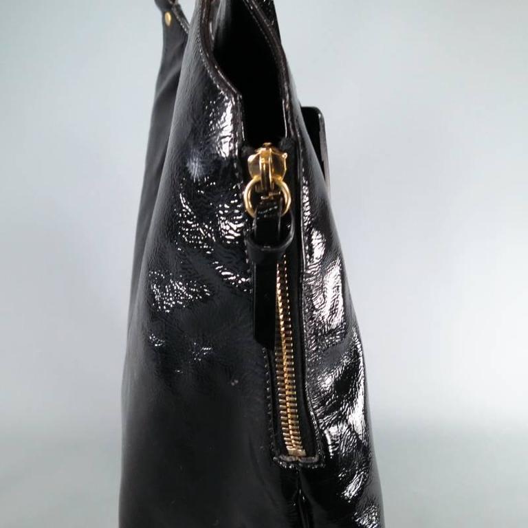 YVES SAINT LAURENT Black Patent Leather -TRIBUTE- Side Zip Luggage Tag ...