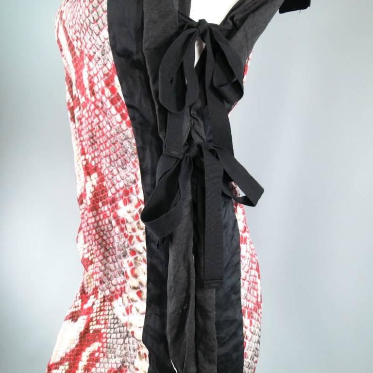 PRADA Size 2 Red Wrinkled Cotton / Silk Tied Cocktail Dress Spring 2009 ...