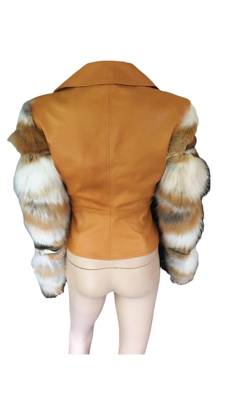 Gianni Versace Vintage Leather and Fox Fur Jacket Coat at 1stDibs