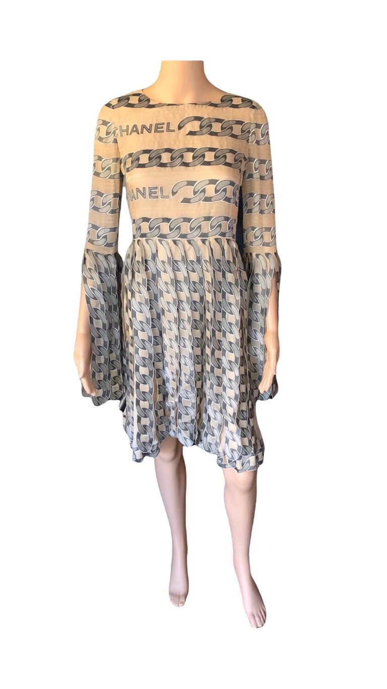 Chanel F/W 2001 Logo Chain Link Print Fringed Dress at 1stDibs | chanel ...