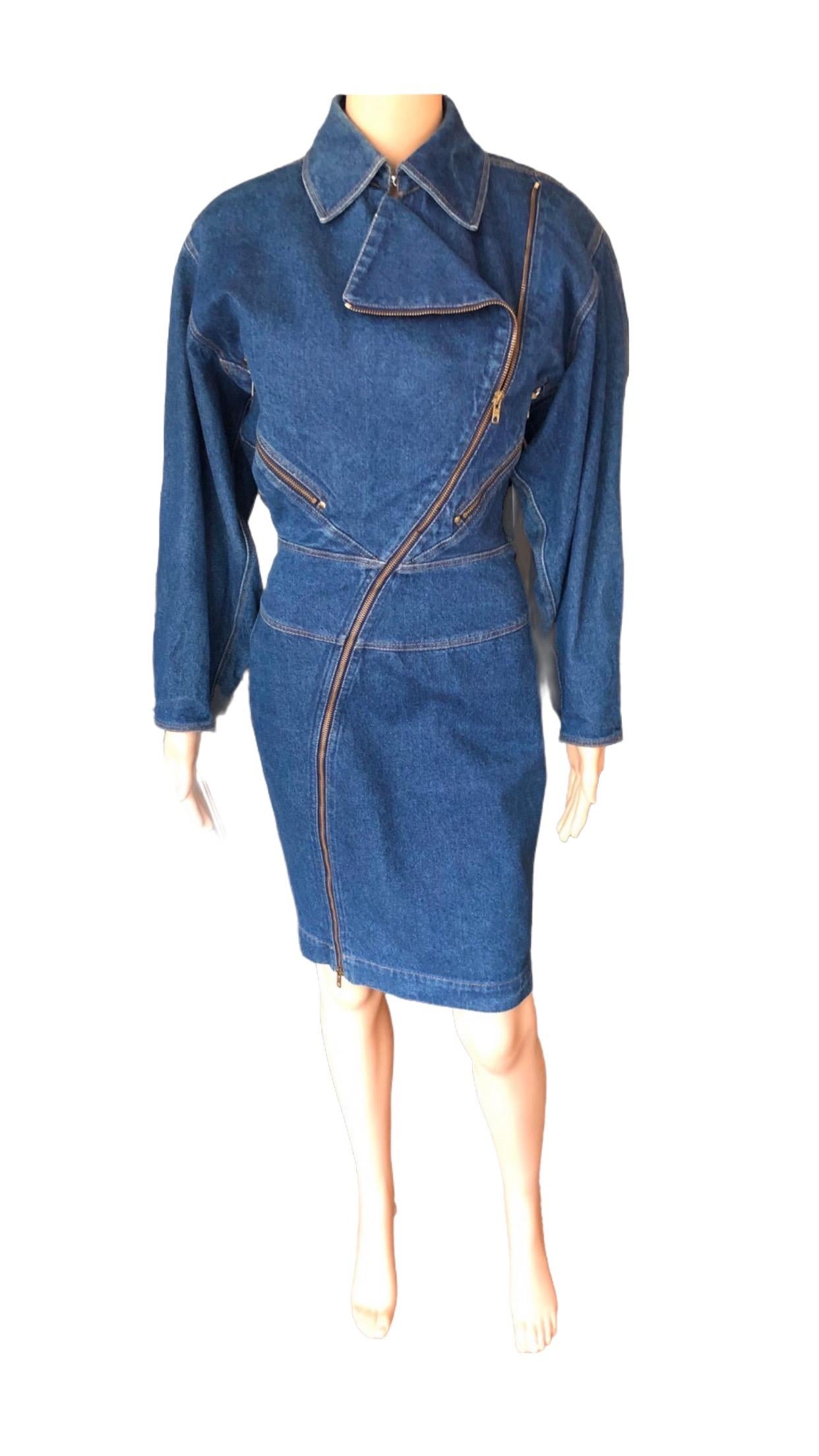 Azzedine Alaia 1980's Vintage Motorcycle Zipper Denim Coat Azzedine Alaia 1980's Vintage Motorcycle Zipper Denim Coat