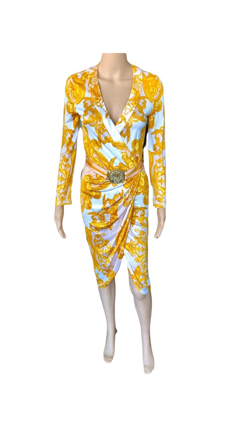 Versace S/S 2005 Runway Baroque Print Belted Wrap Dress For Sale at ...