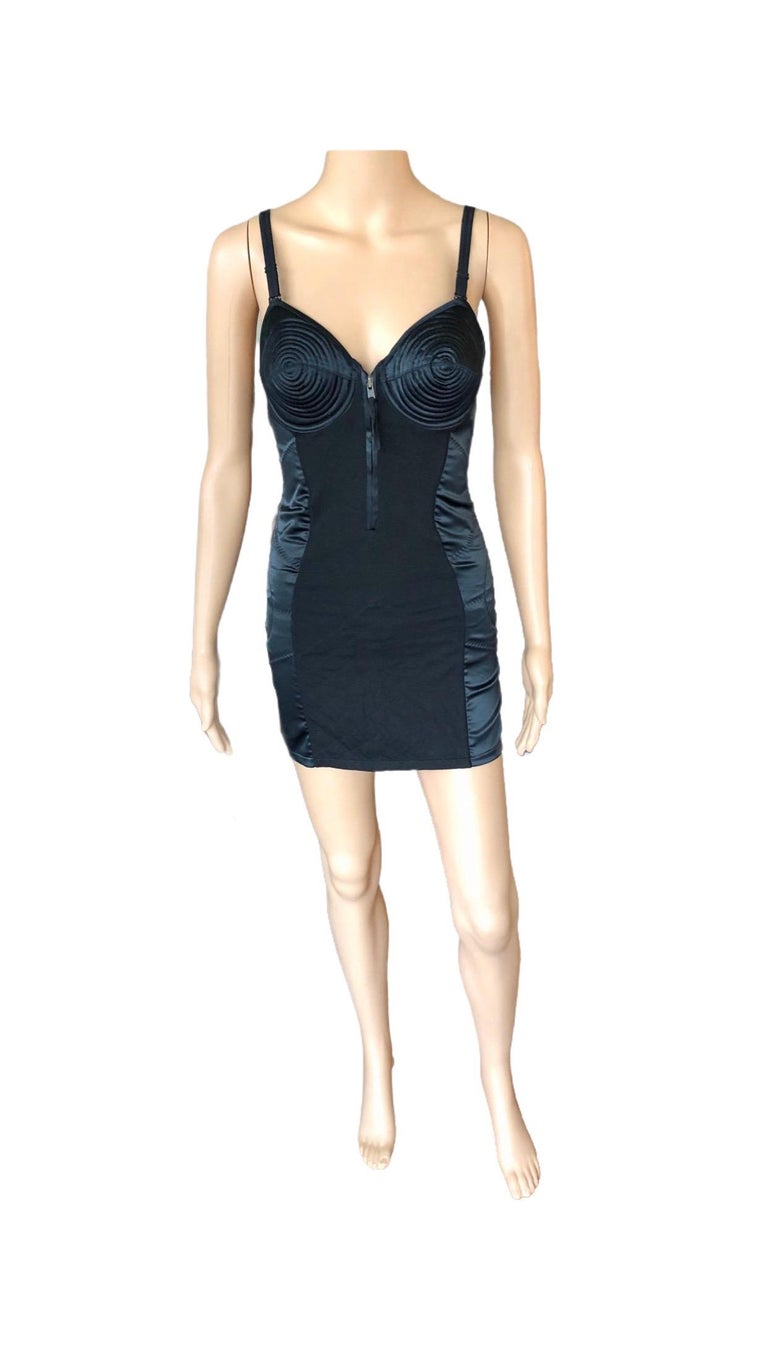Jean Paul Gaultier 1990's Vintage Cone Bra Corset Bondage Black Mini ...