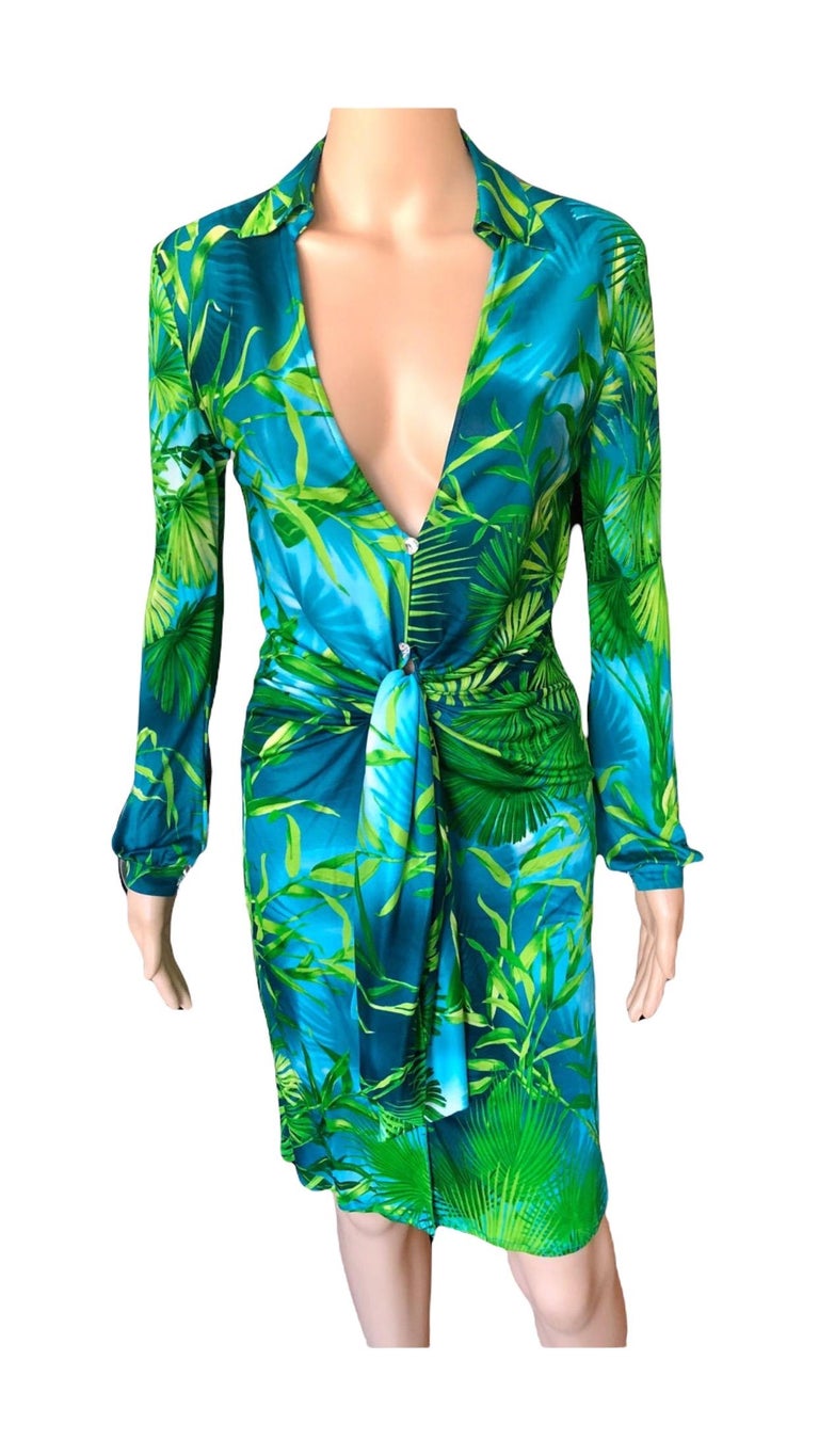 Gianni Versace Runway S/S 2000 Vintage Tropical Print Plunging Neckline ...