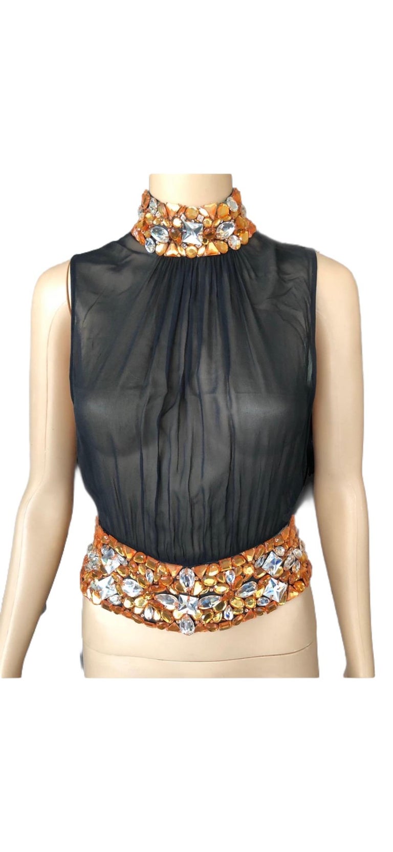 Gianni Versace Couture S/S 2000 Runway Embellished Sheer Top and Pants ...