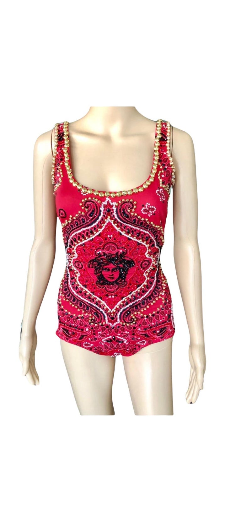 Atelier Versace Haute Couture c.2003 Embellished Top Swimwear Romper ...