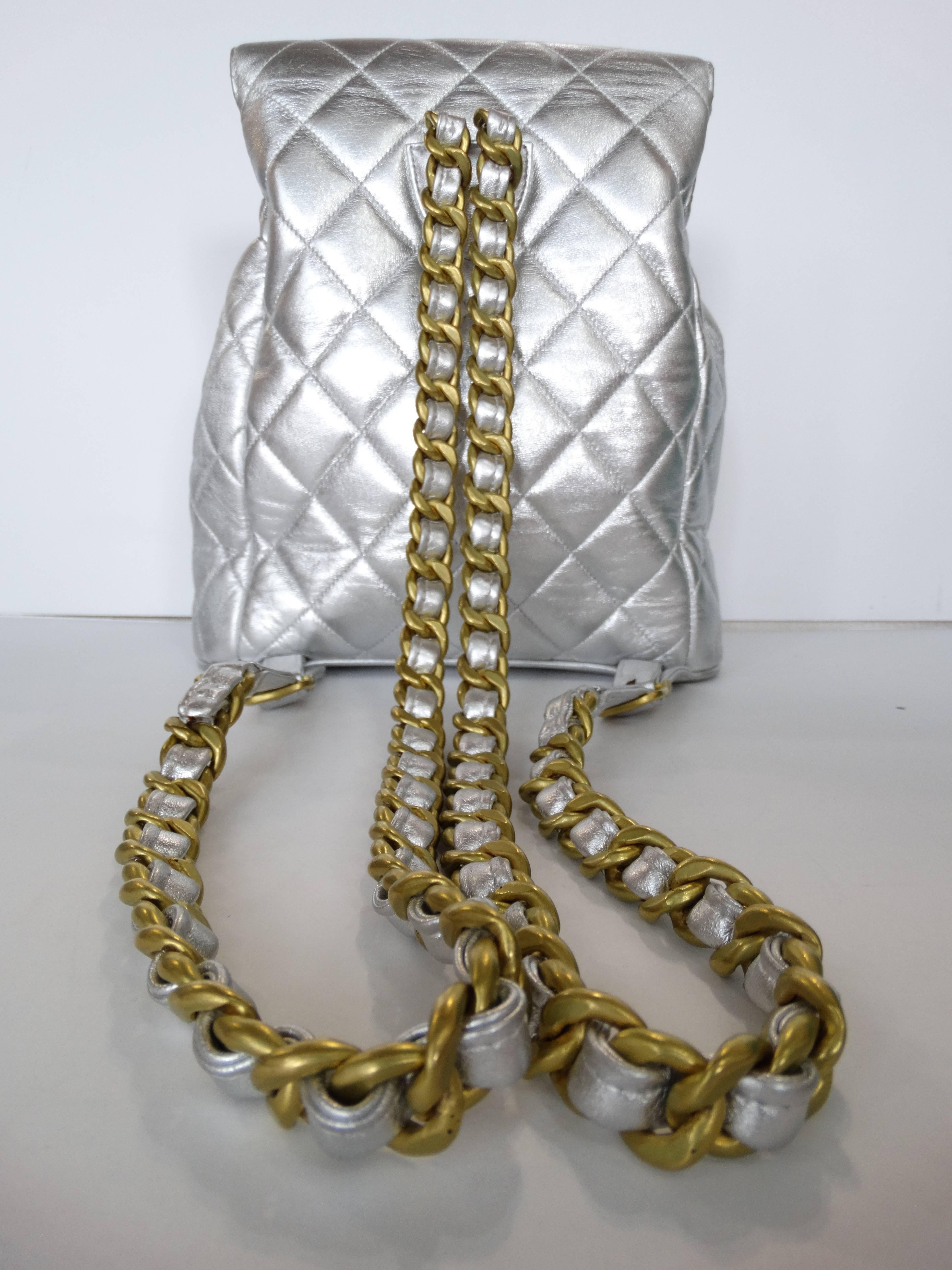 Rare 1994 Chanel Silver Metallic Backpack Bag at 1stDibs | chanel ...