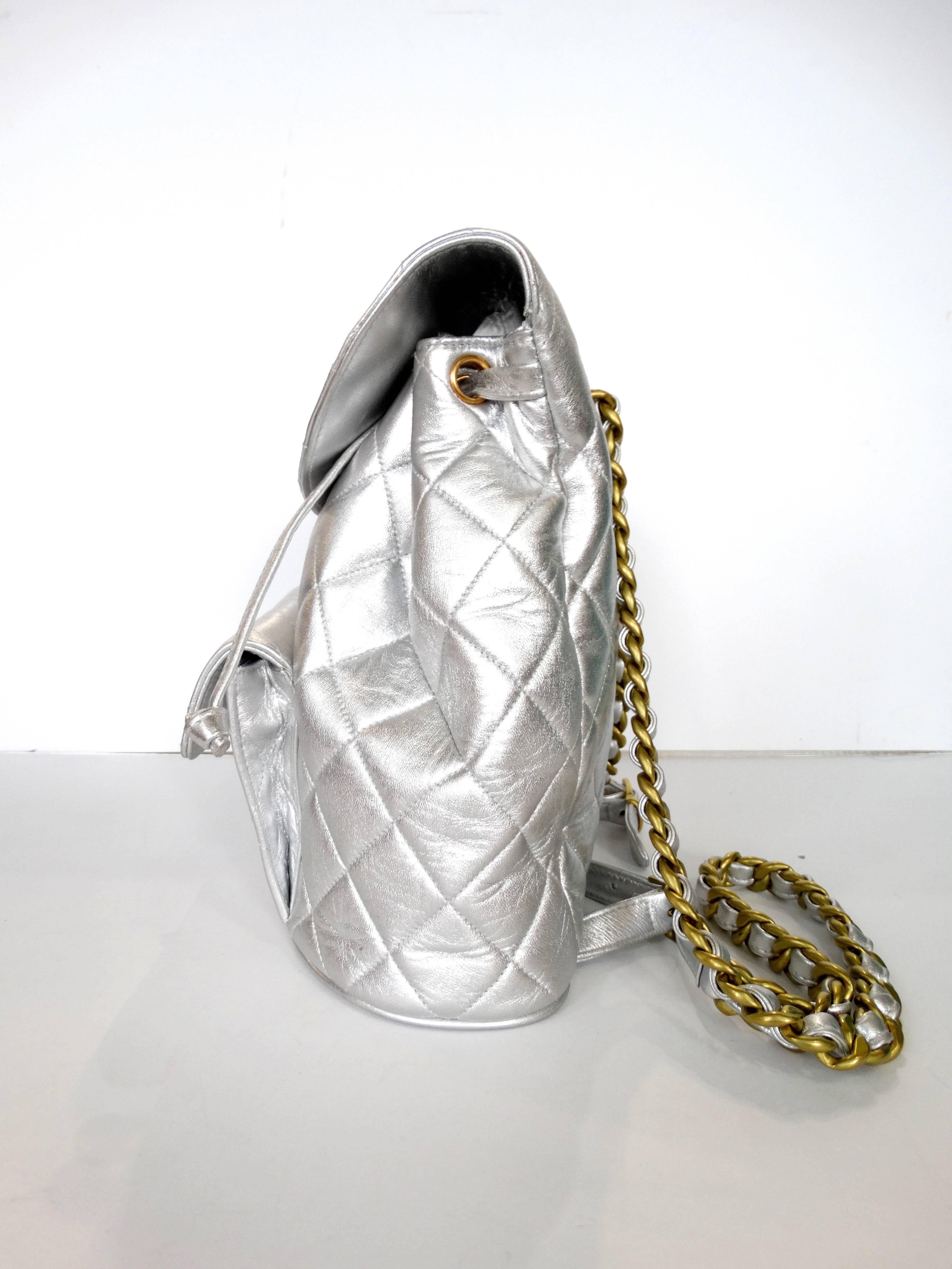 Rare 1994 Chanel Silver Metallic Backpack Bag at 1stDibs | chanel ...