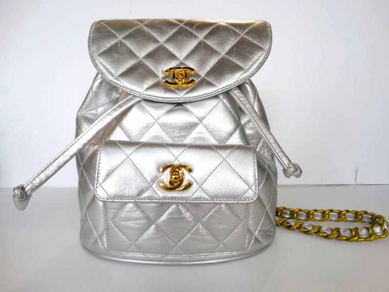 Rare 1994 Chanel Silver Metallic Backpack Bag at 1stDibs | chanel ...