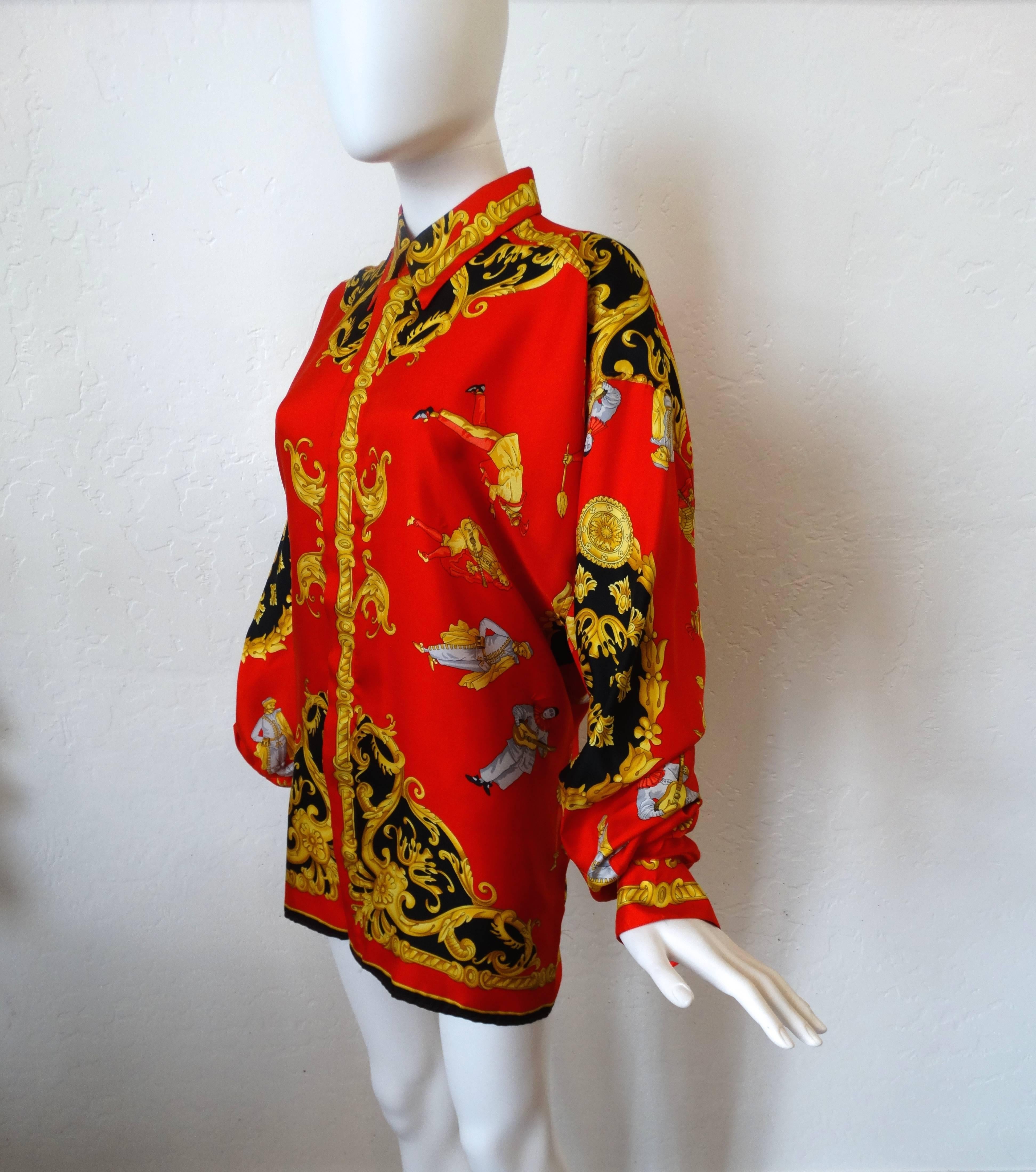1990s Gianni Versace Classic V2 "Jester" Print Blouse at 1stDibs ...