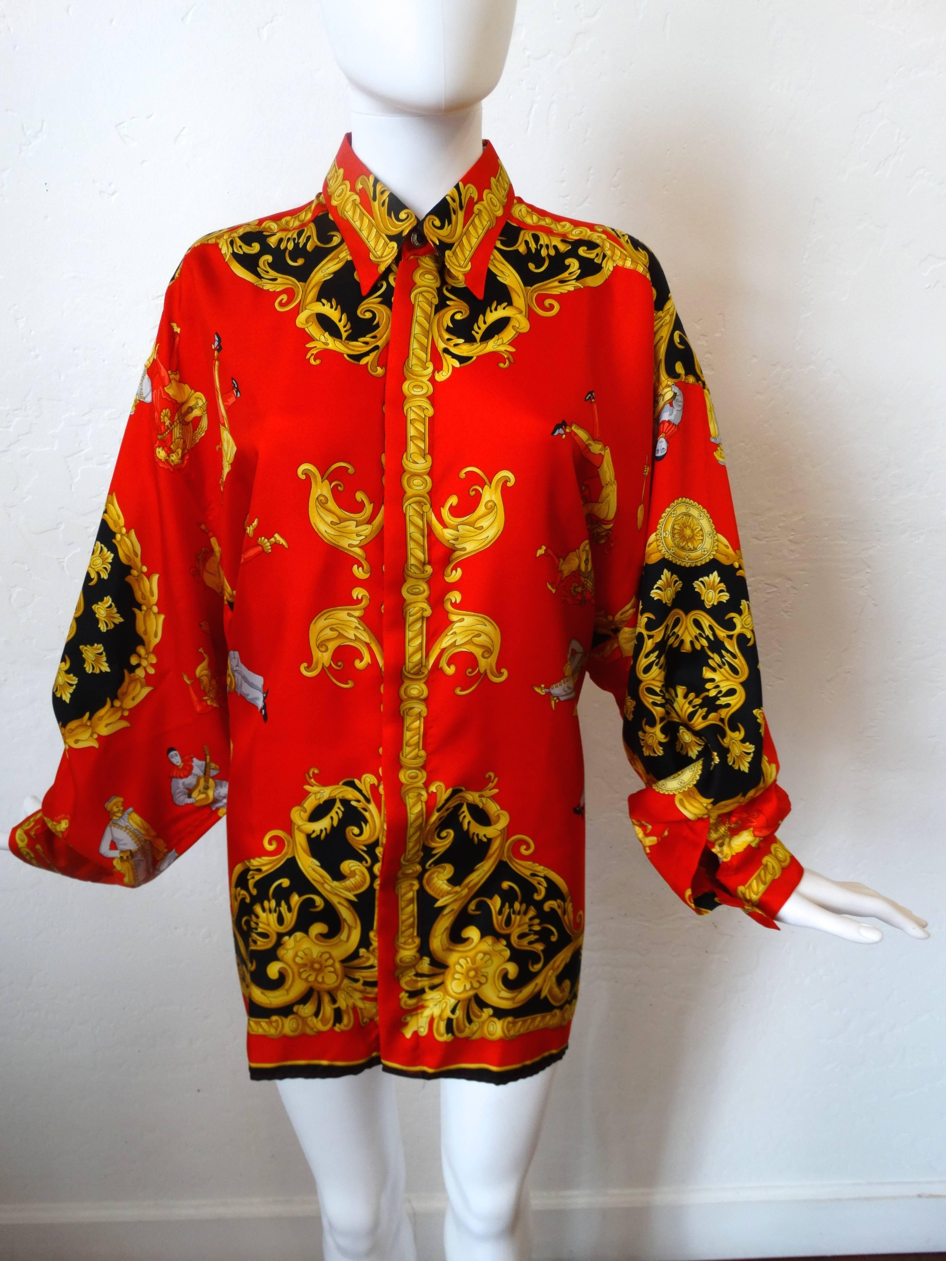 1990s Gianni Versace Classic V2 "Jester" Print Blouse at 1stDibs ...