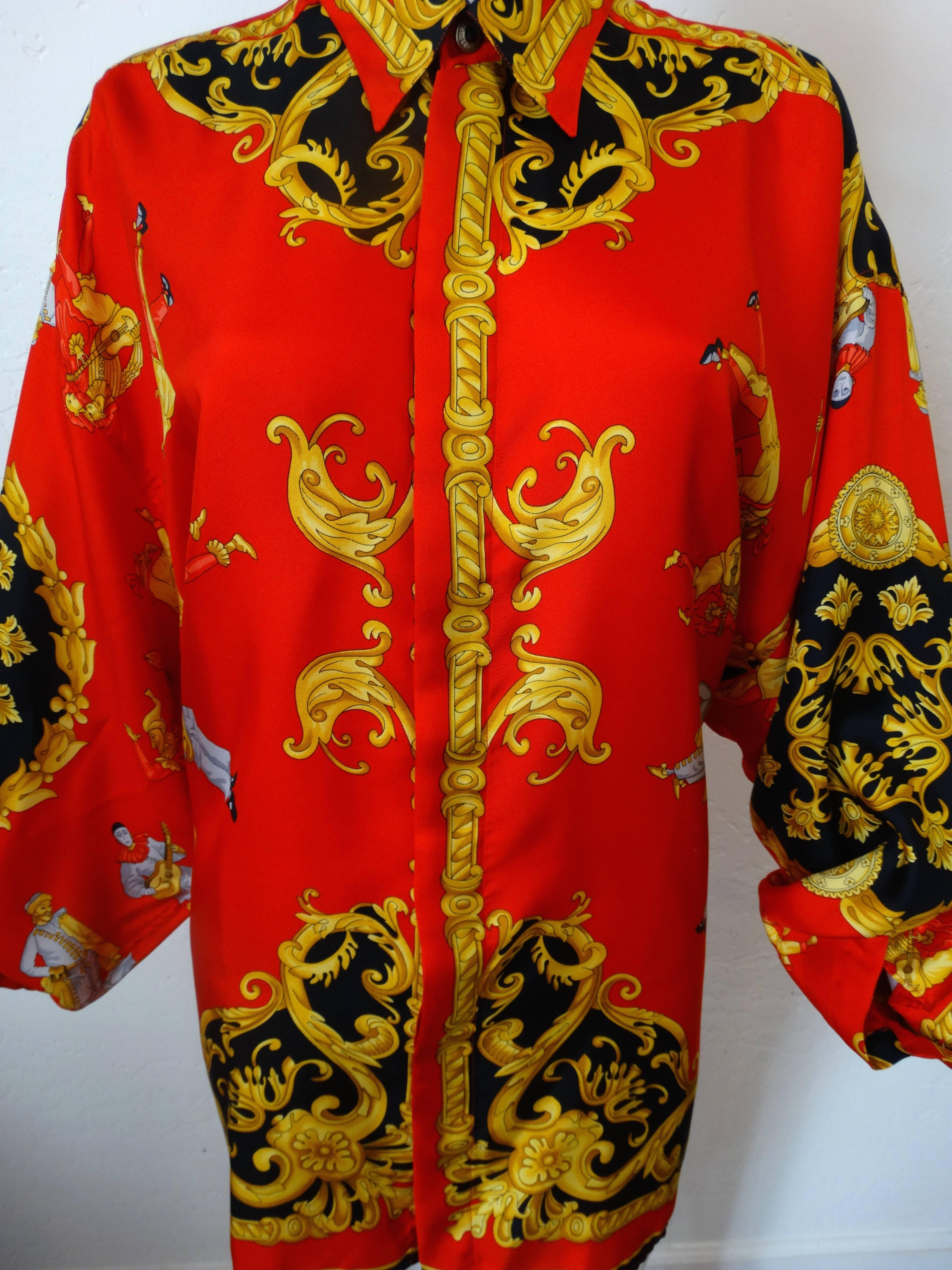 1990s Gianni Versace Classic V2 "Jester" Print Blouse at 1stDibs ...