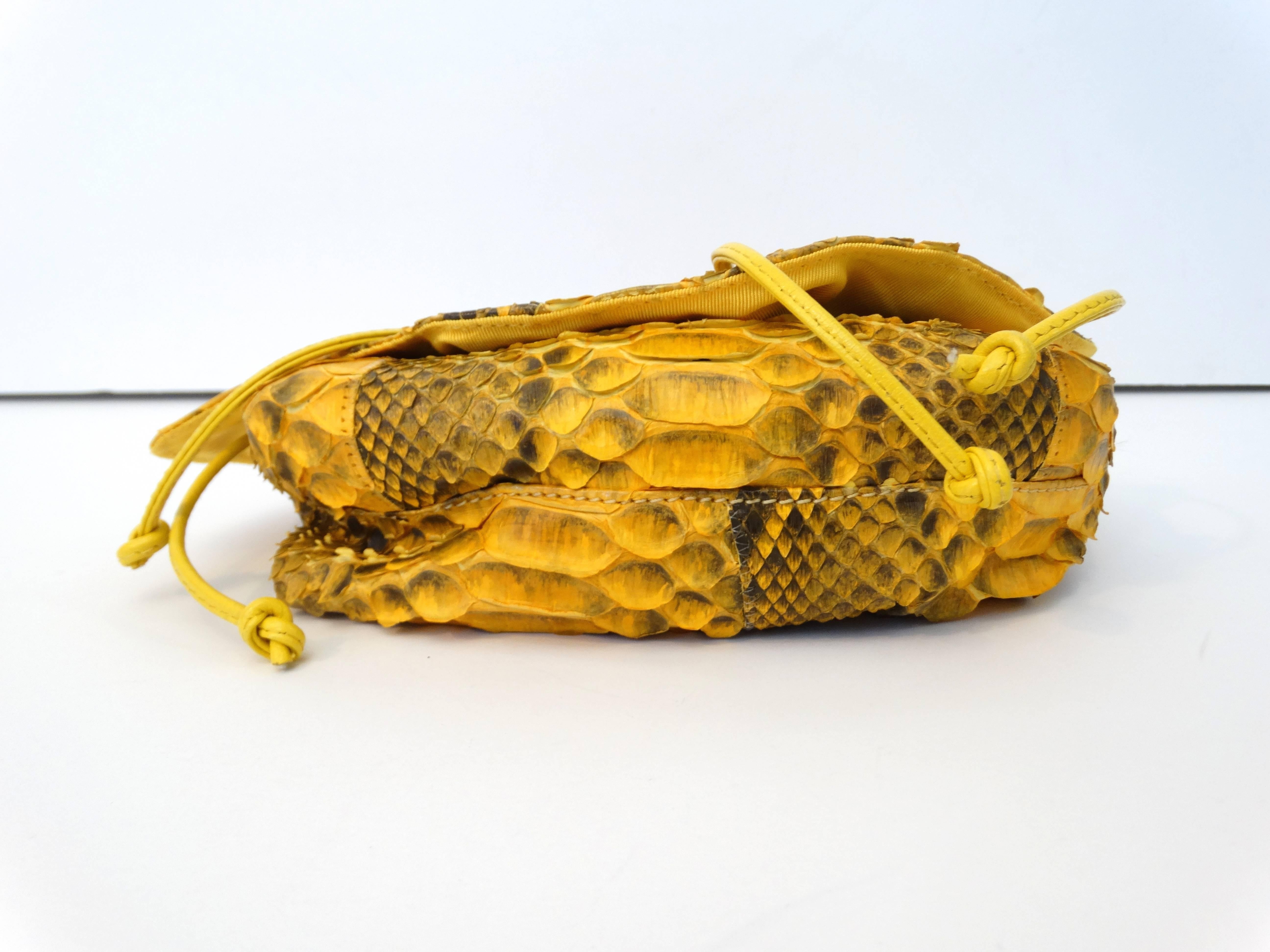 1980s Carlos Falchi Prime Rose Yellow Python Pouch Cross Body Bag at 1stDibs