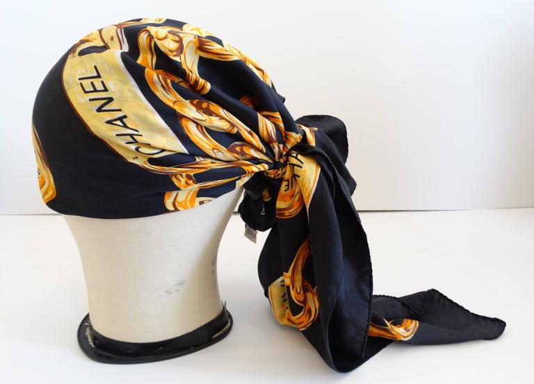 Classic 80's Chanel Chain Printed Silk Scarf at 1stDibs | chanel ...