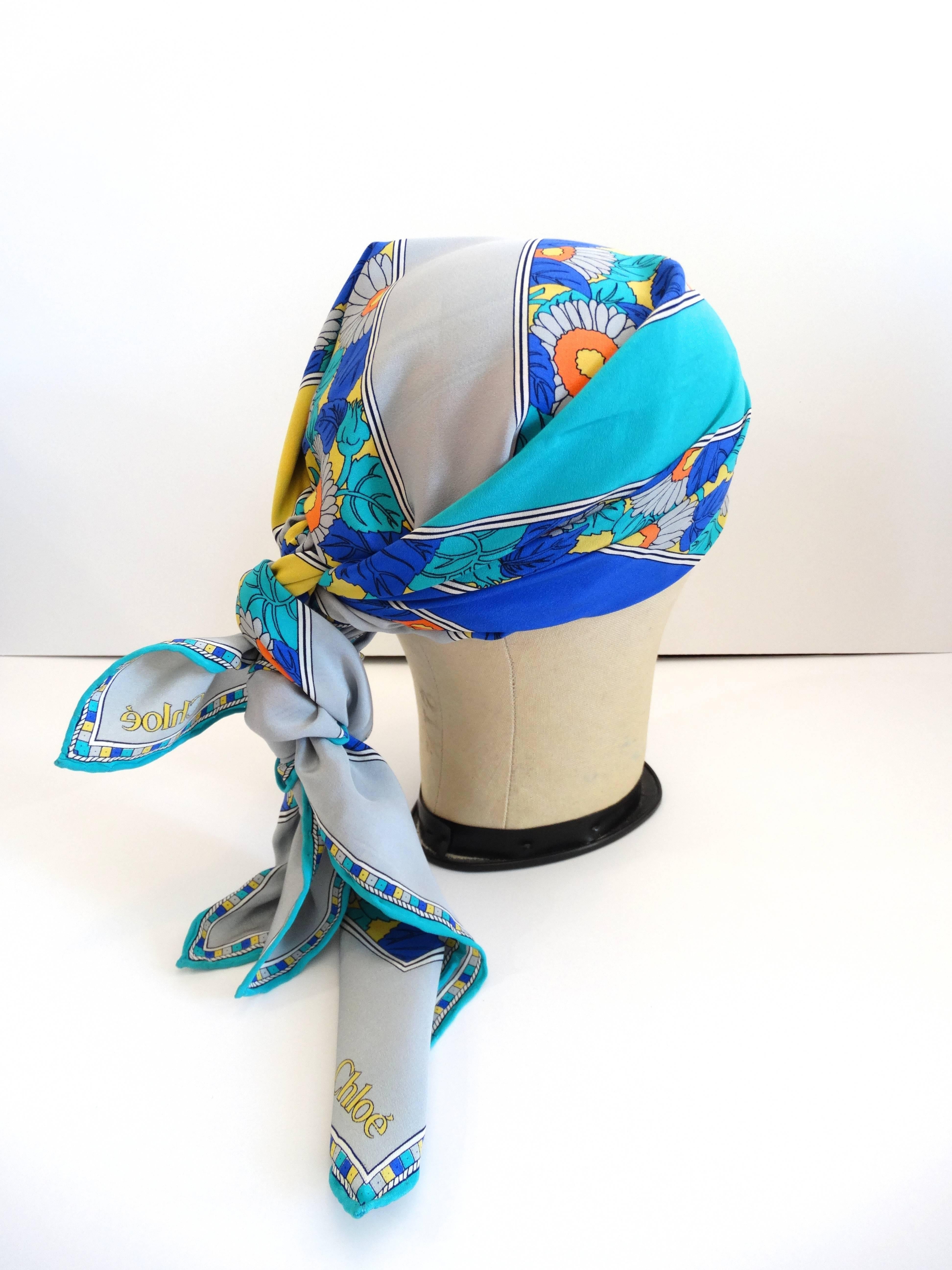 Chic 1970's Floral Chloe Silk Scarf For Sale at 1stDibs