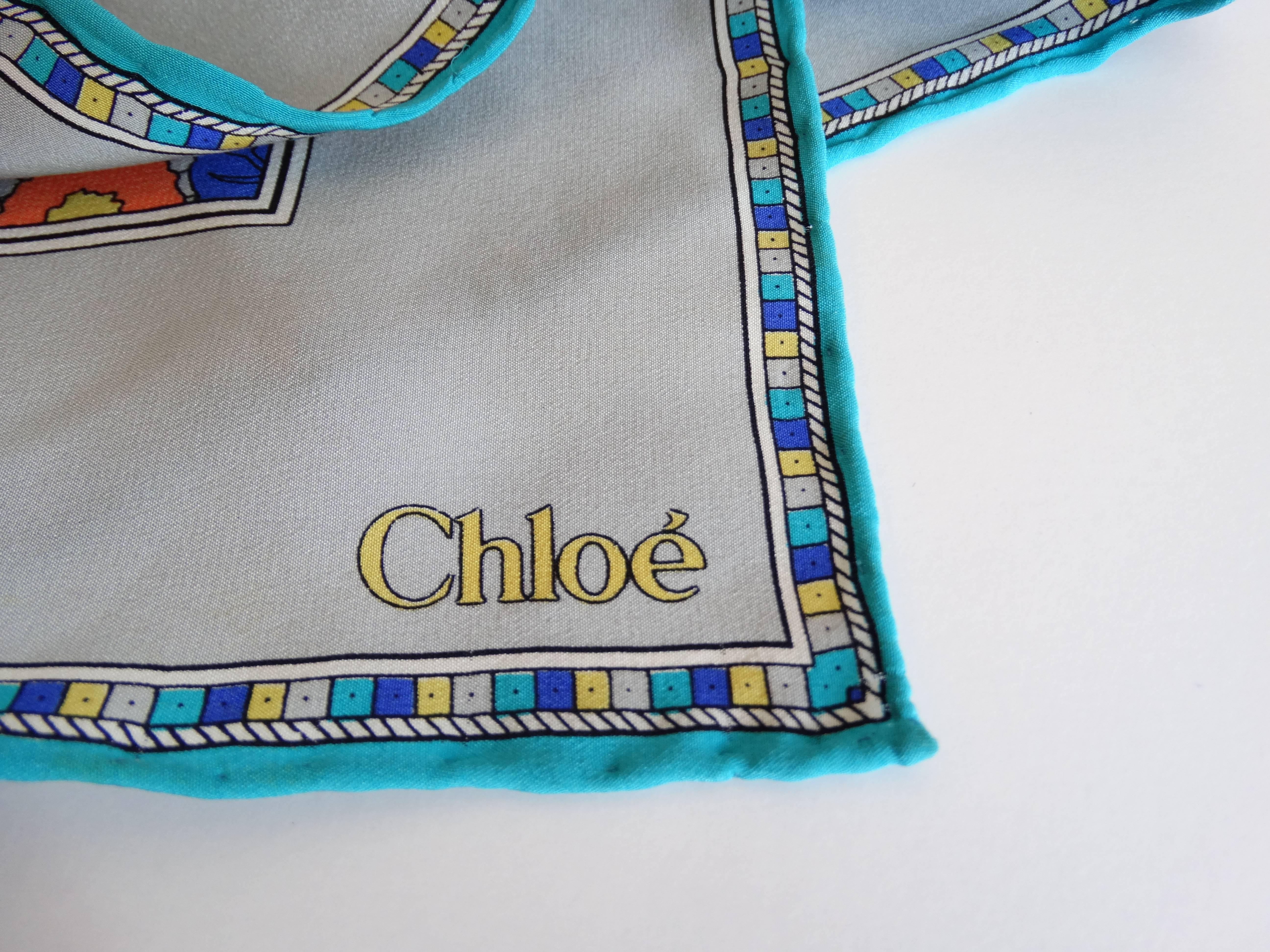 Chic 1970's Floral Chloe Silk Scarf For Sale at 1stDibs