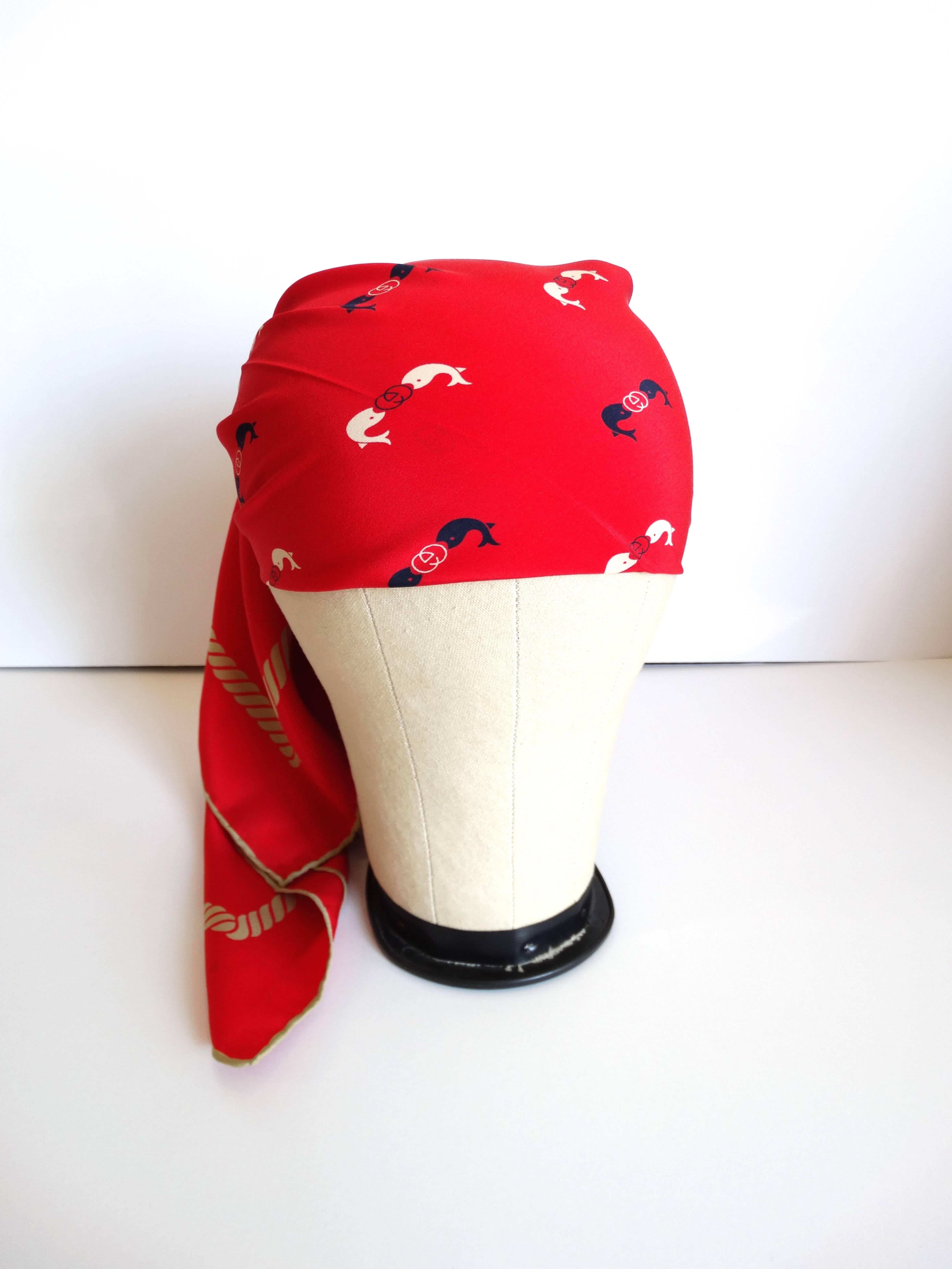 Rare 1970s Gucci Red Silk Novelty Fish Print Scarf at 1stDibs
