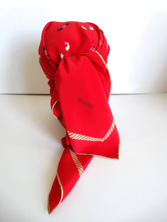 Rare 1970s Gucci Red Silk Novelty Fish Print Scarf at 1stDibs