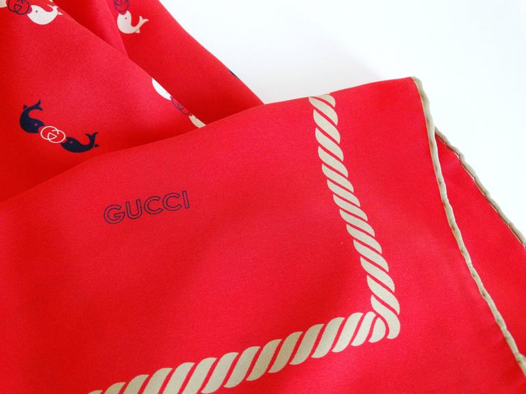 Rare 1970s Gucci Red Silk Novelty Fish Print Scarf at 1stDibs