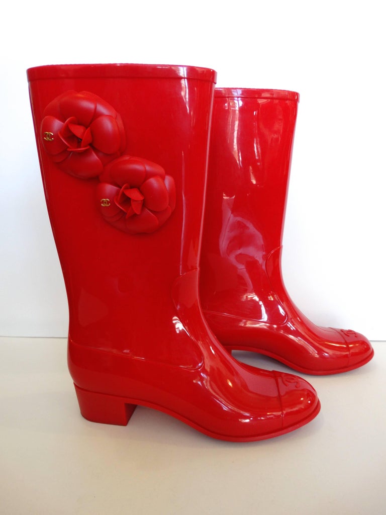 Chanel Red Camellia Flower Wellies at 1stDibs
