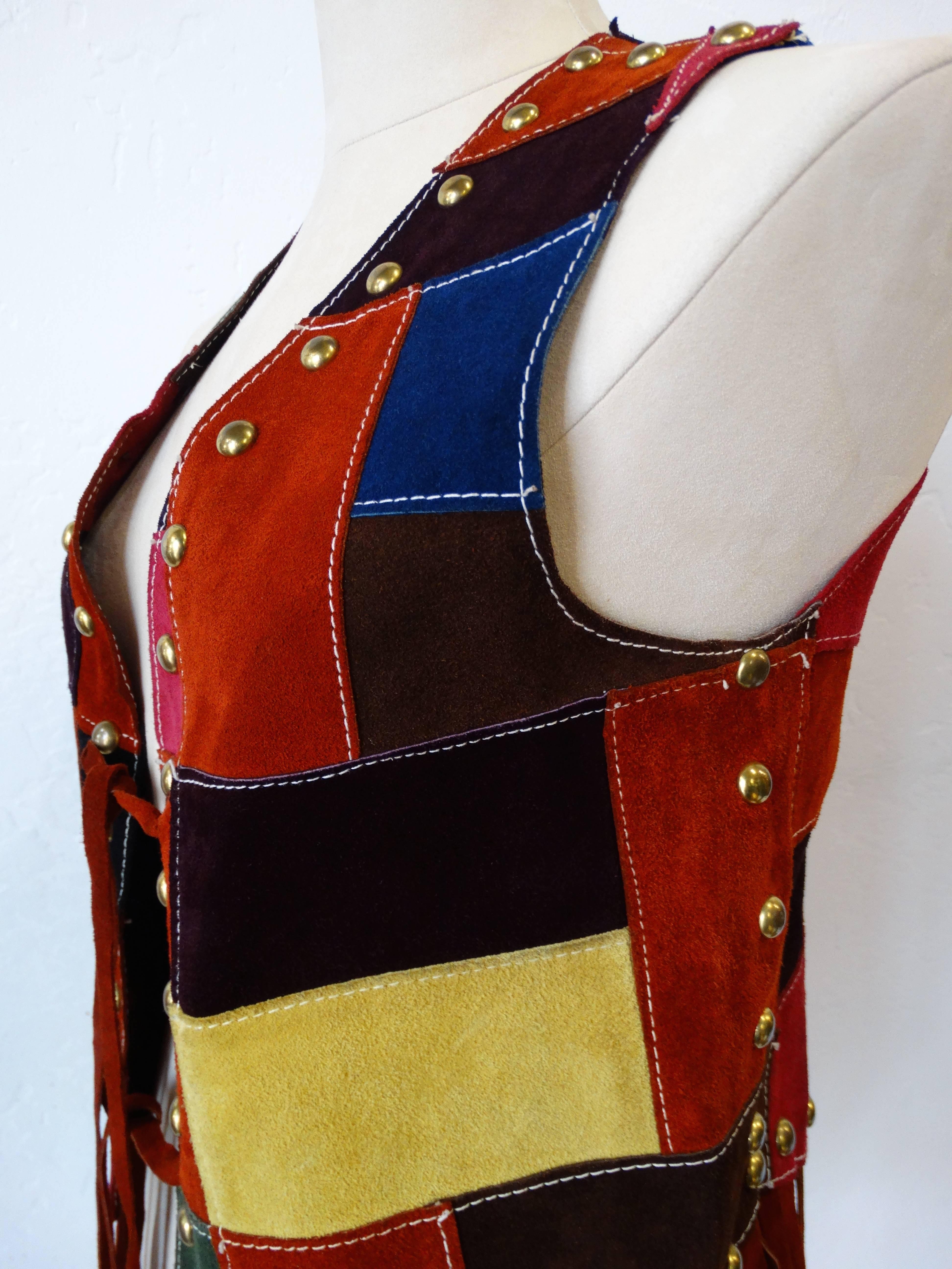 1970s Suede Patchwork Fringe Vest For Sale at 1stDibs | red fringe vest ...