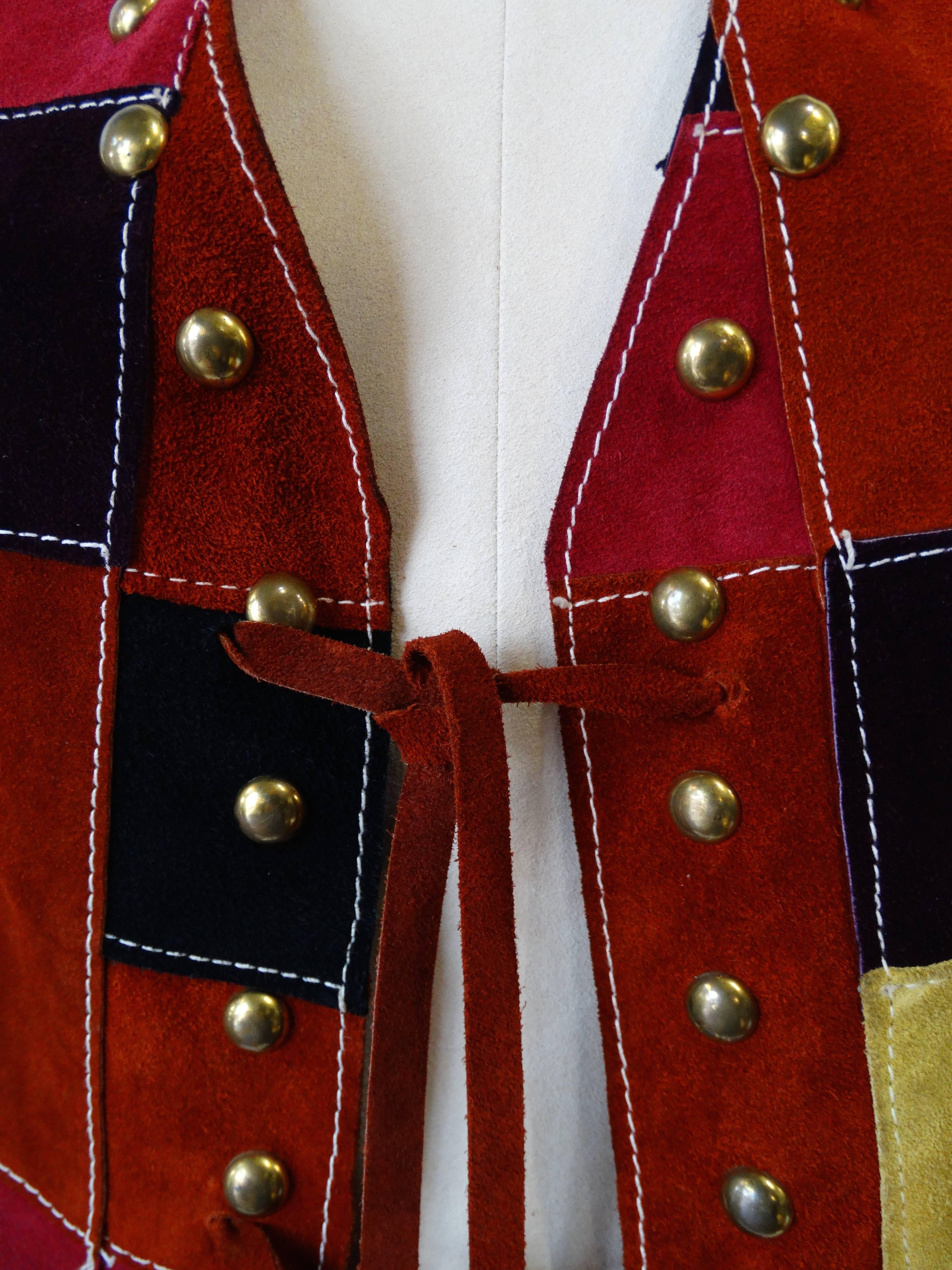 1970s Suede Patchwork Fringe Vest For Sale at 1stDibs | red fringe vest ...