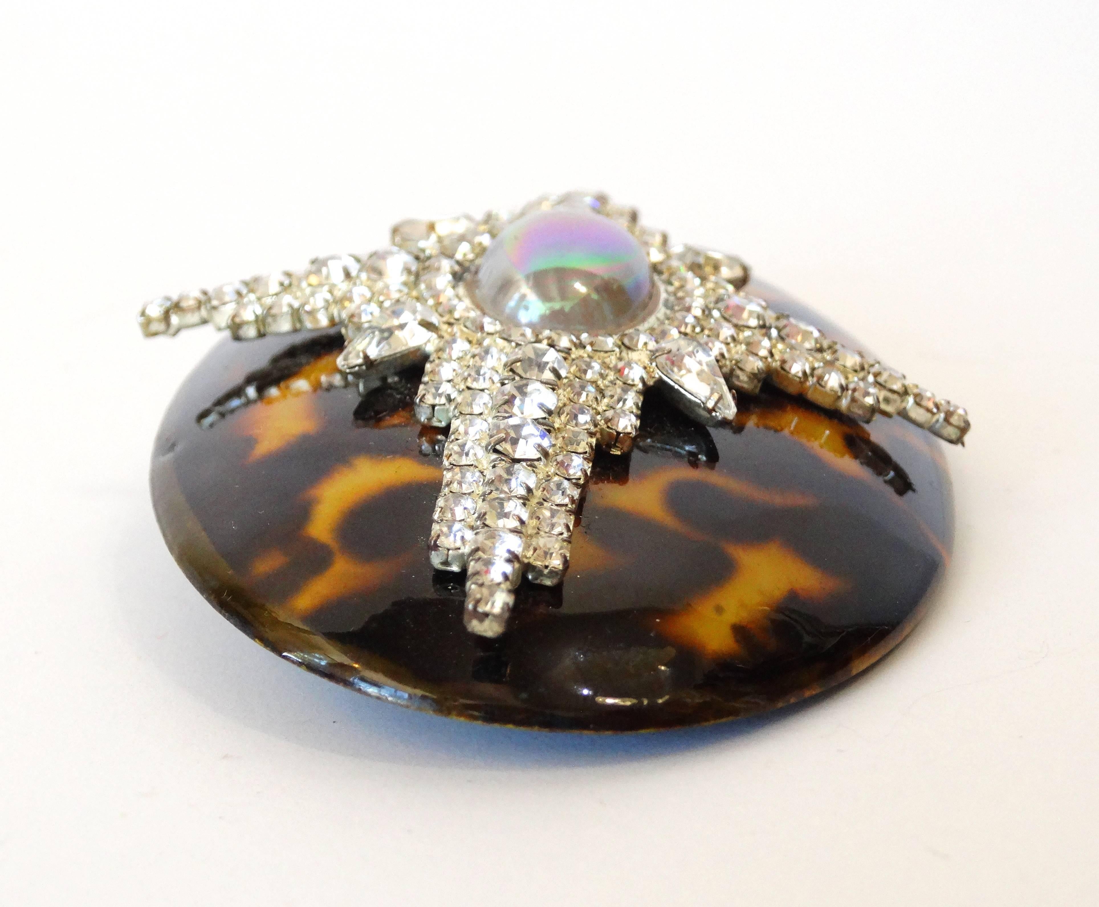 Unsigned Tortoise Shell Rhinestone Brooch For Sale at 1stDibs ...
