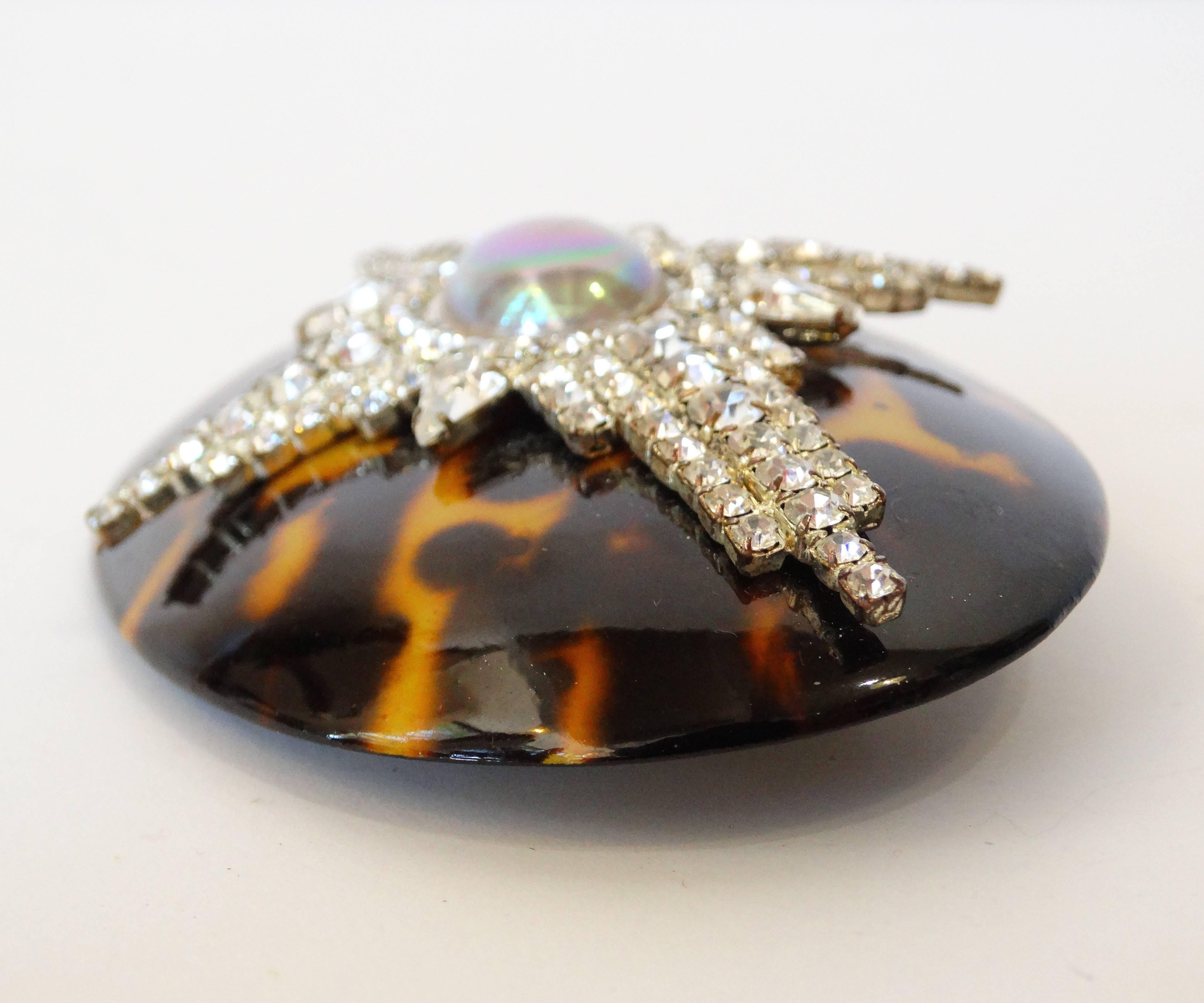 Unsigned Tortoise Shell Rhinestone Brooch For Sale at 1stDibs ...