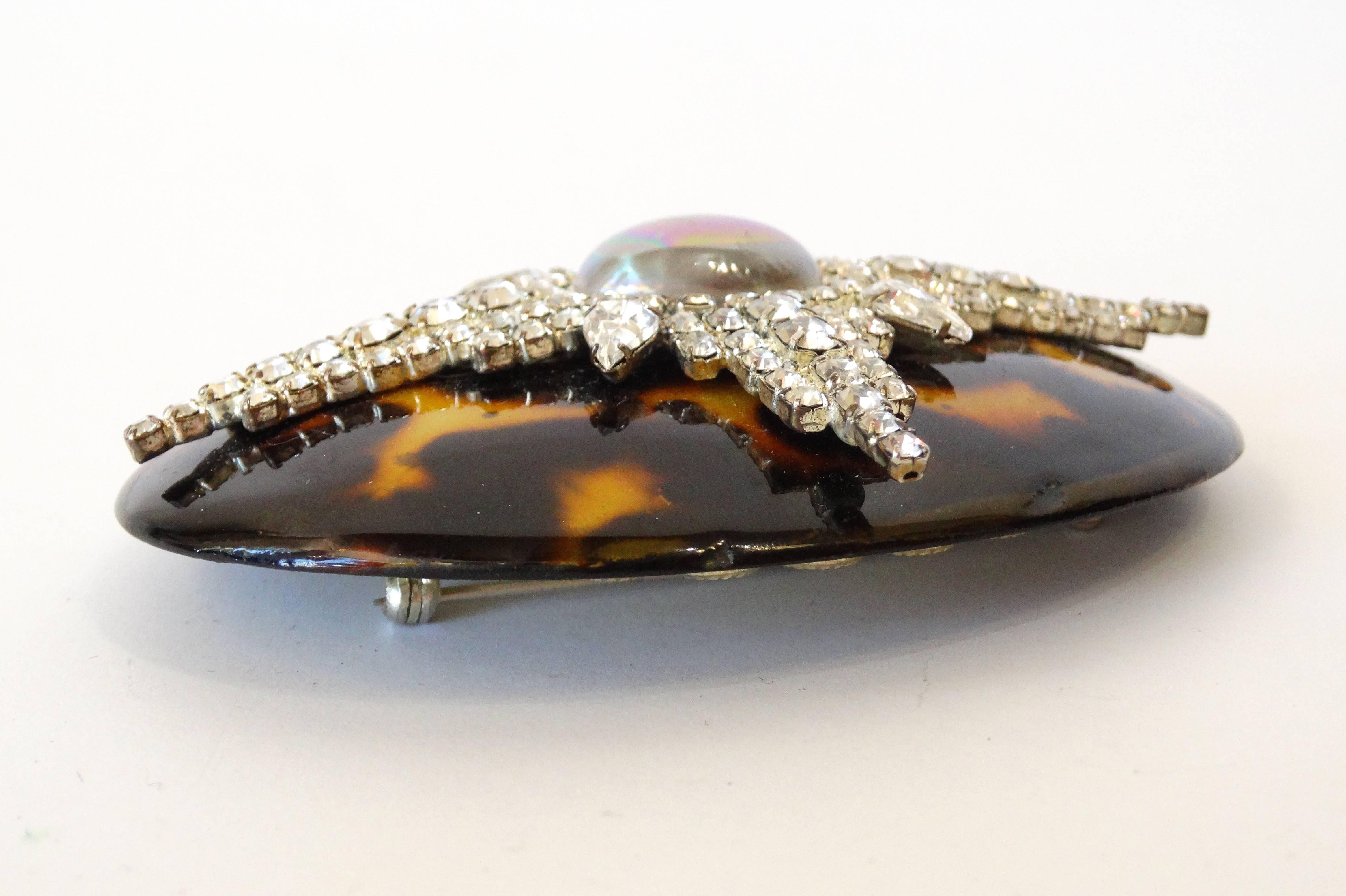 Unsigned Tortoise Shell Rhinestone Brooch For Sale at 1stDibs ...