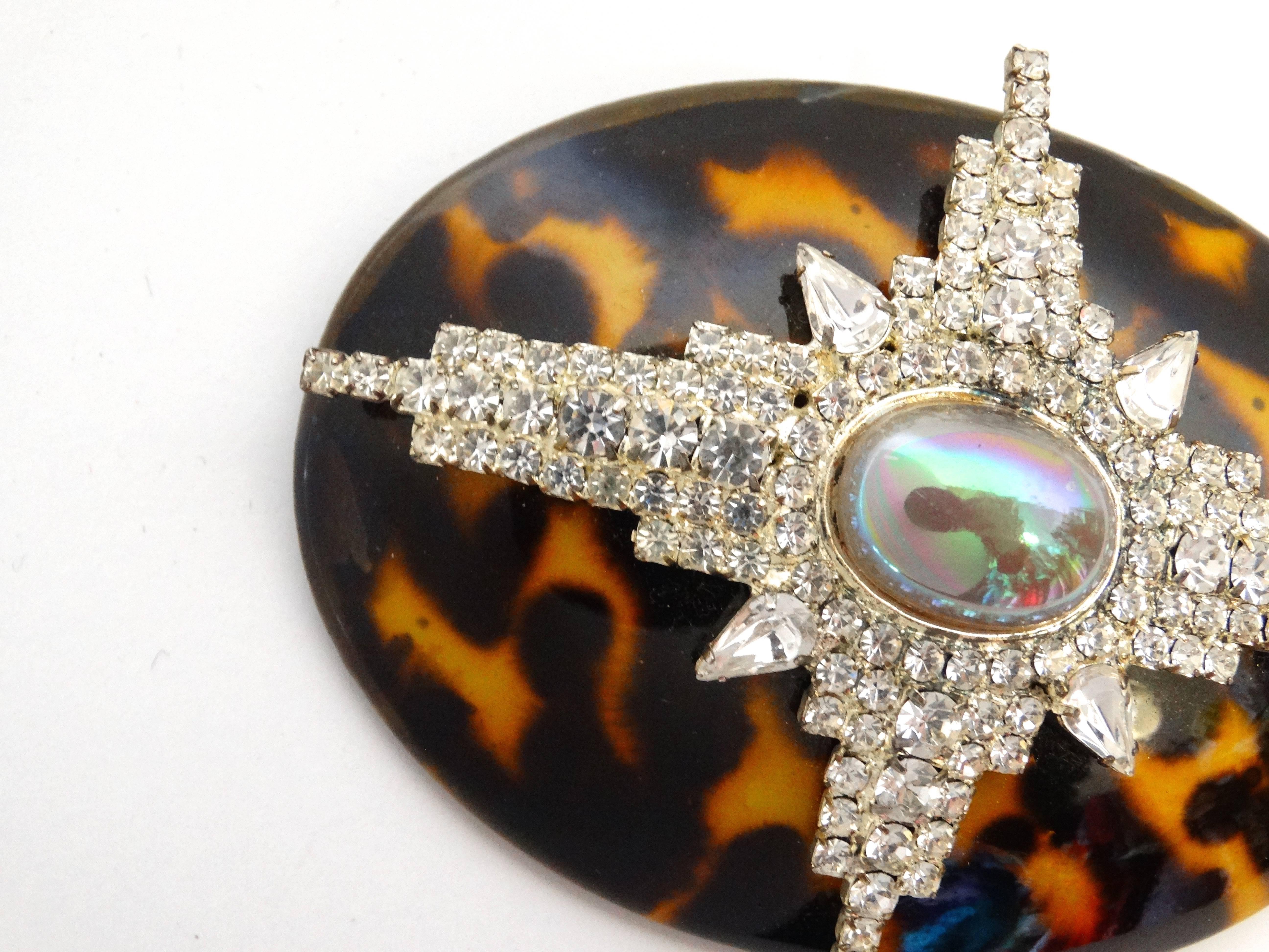 Unsigned Tortoise Shell Rhinestone Brooch For Sale at 1stDibs ...