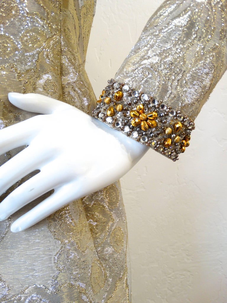 1960s Metallic Floral Brocade Beaded Dress at 1stDibs