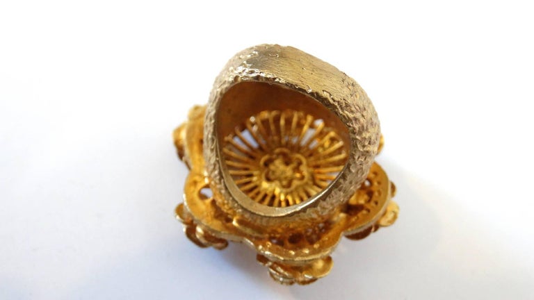 Turkish Vermeil Coral and Turquoise Cocktail Ring at 1stDibs