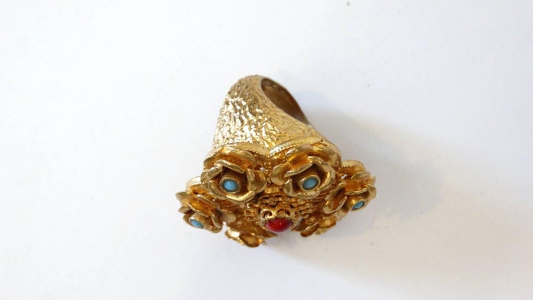 Turkish Vermeil Coral and Turquoise Cocktail Ring at 1stDibs